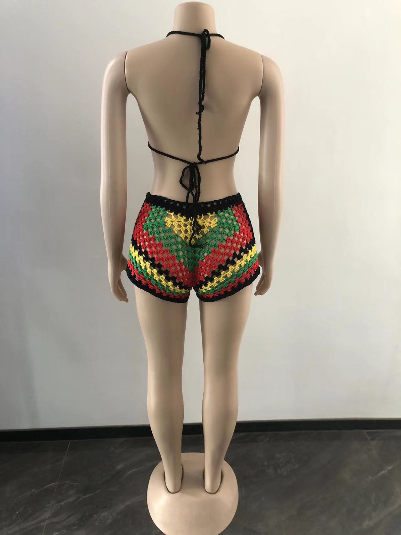 Sexy woven color matching beach shorts set