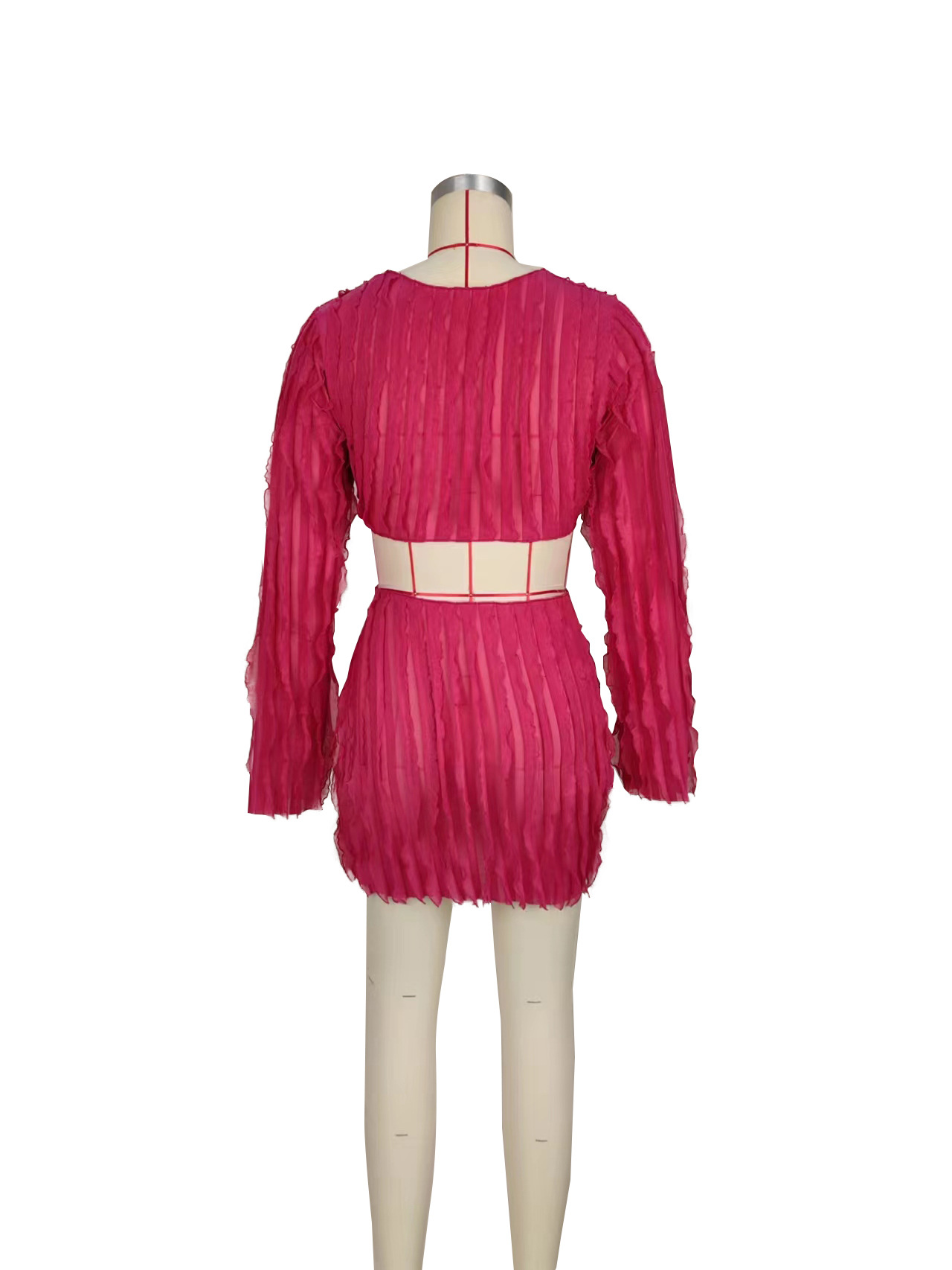 Fashion Solid Mesh Wave Pattern Sexy Short Dress