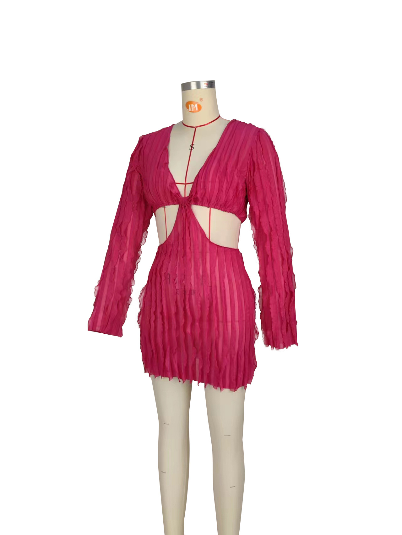 Fashion Solid Mesh Wave Pattern Sexy Short Dress