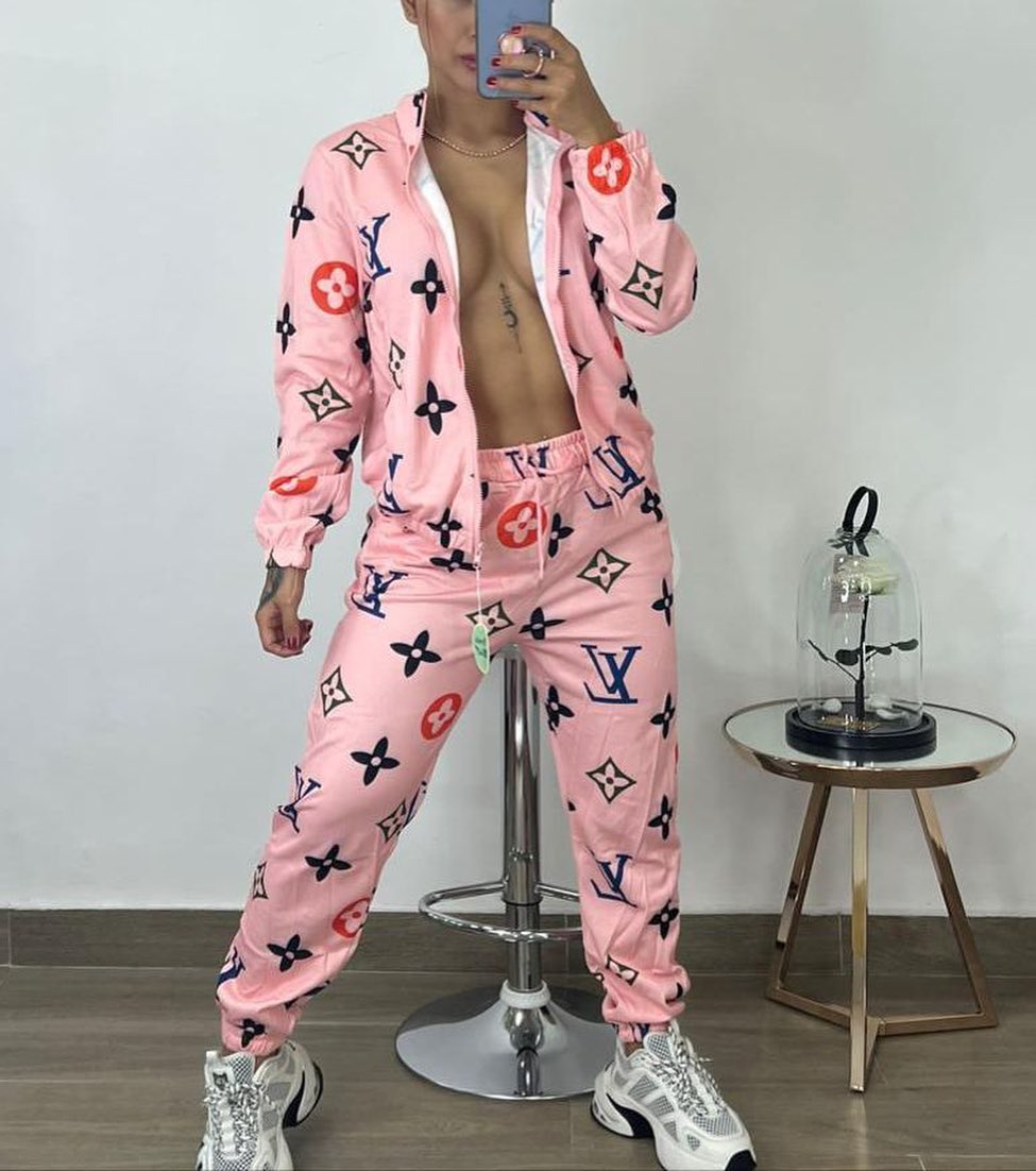 Fashion printed pocket zippered jacket jacket jacket two-piece set