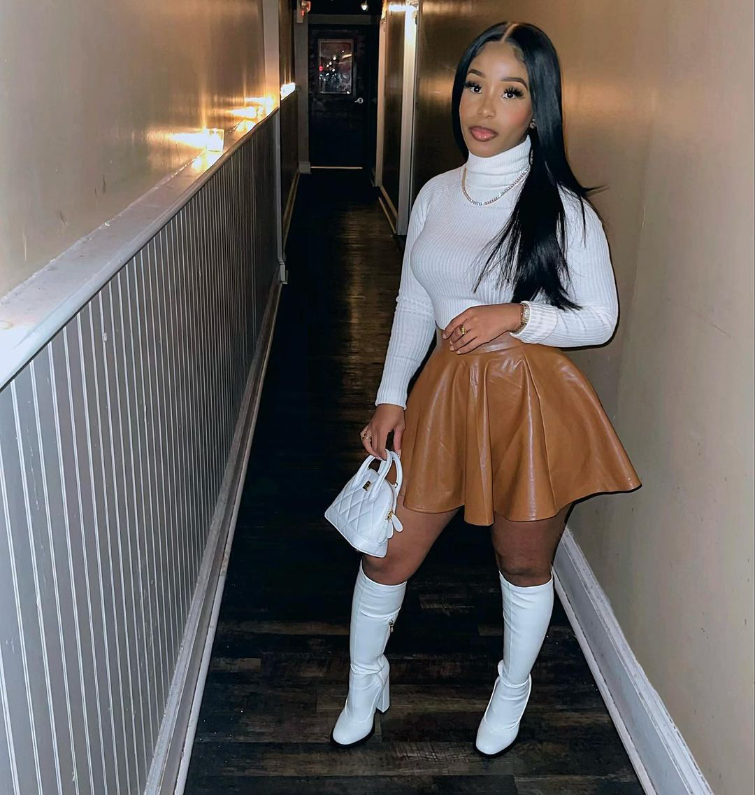 PU short leather skirt high waist wavy pleated net red skirt(Only skirt)