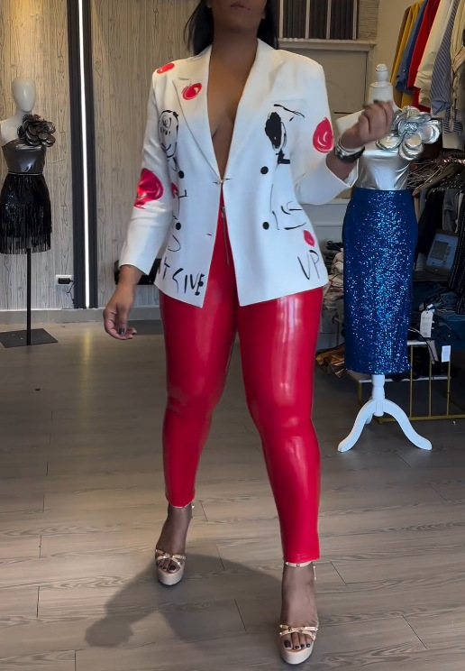 Fashion Plus Size Printed Waist Slim Section Blazer Top