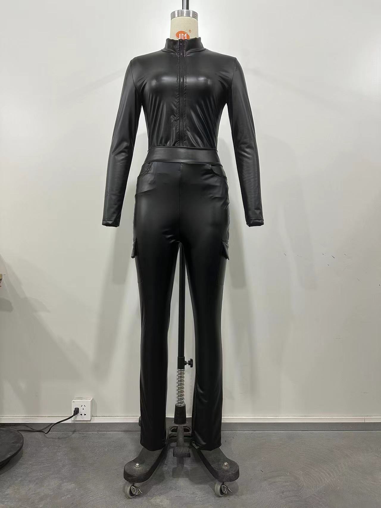 New European and American women's solid color high elasticity slim fit ...