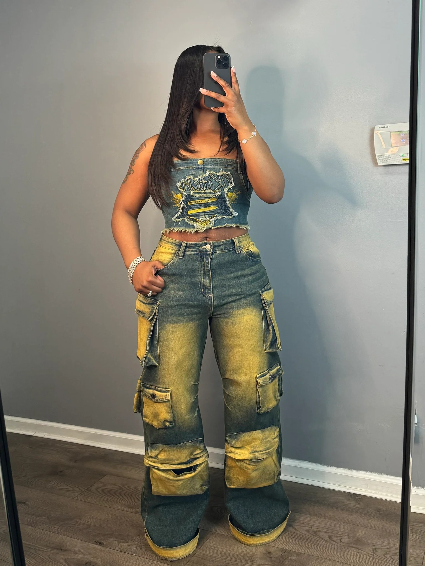 New denim three-dimensional multi bag pants cross-border hot selling ...