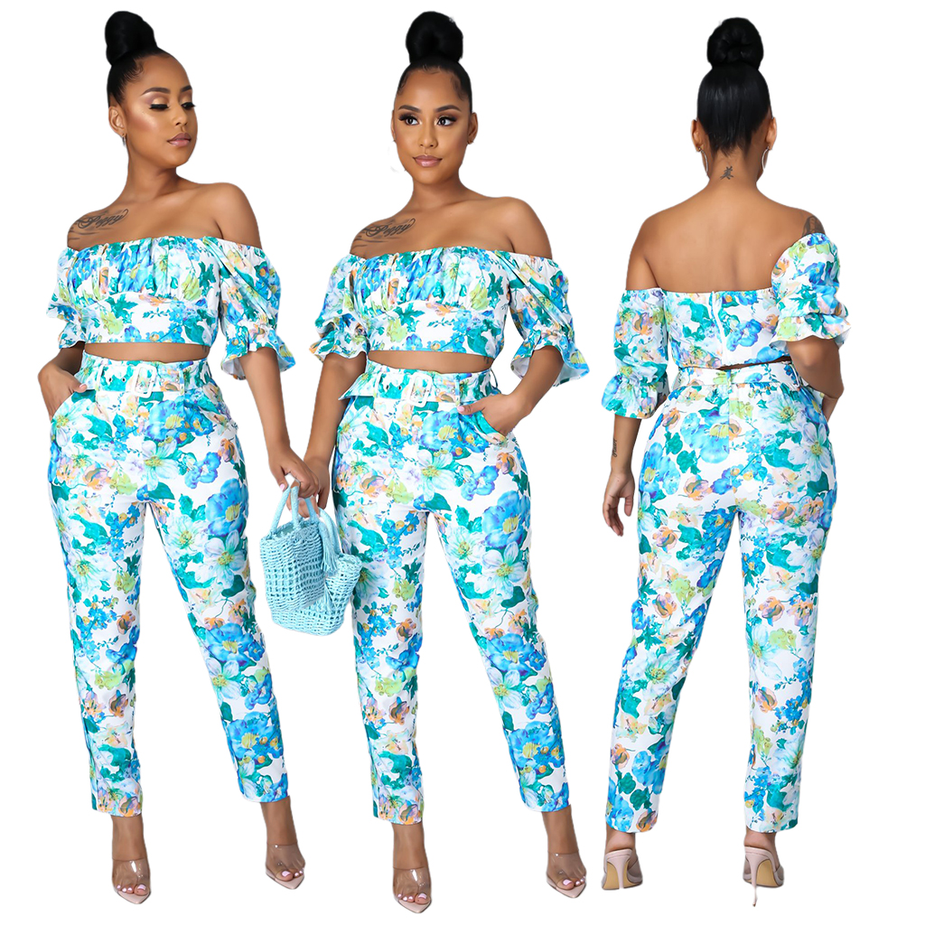 US$ 10.98 - off shoulder two piece pants set 10089 - www.dream-flying01.com