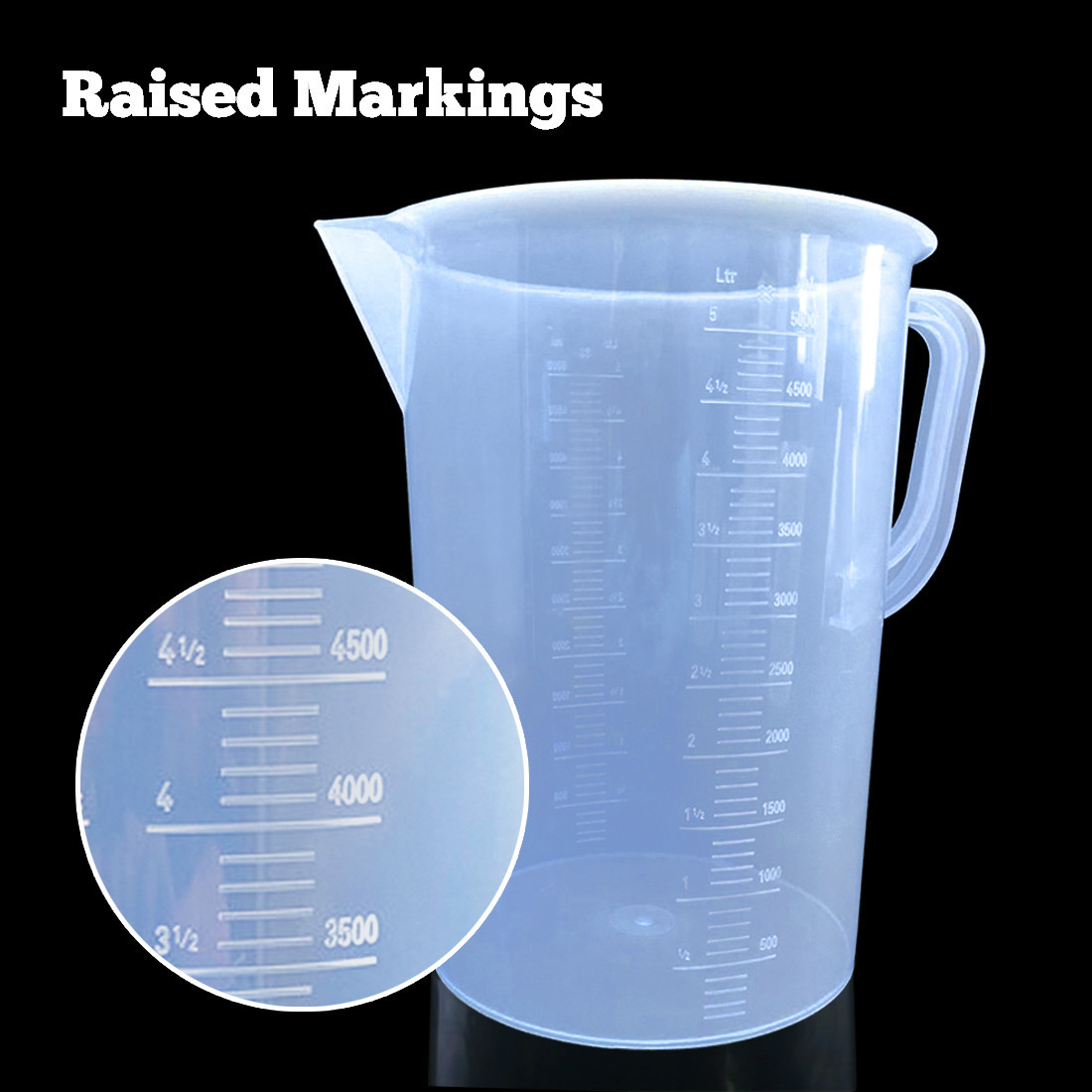 Kalevel Plastic Beaker 5000ml with Handle Graduated Measuring Cup Clear Lab Kitchen Measuring ...