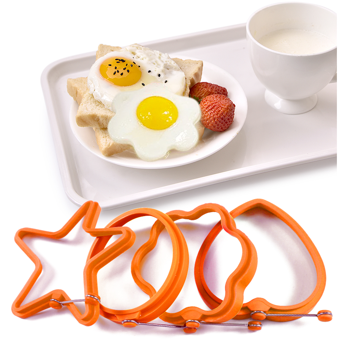 Kalevel Set of 4 Egg Ring Silicone Pancake Molds Fried Egg Cooking ...