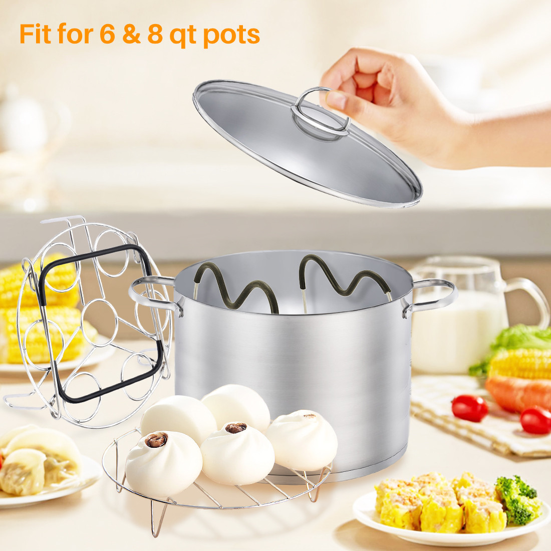 Kalevel 2 Pack Steamer Rack Trivet Stainless Steel Stackable Egg ...