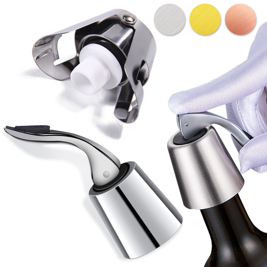 Kalevel Set of 2 Stainless Steel Wine Stopper Vacuum Pump Wine Bottle ...