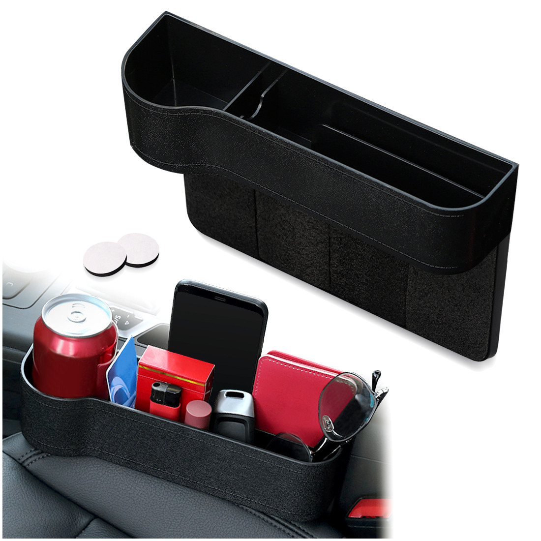 Kalevel Seat Organizer Gap Filler Storage Box Side Catcher with Cup ...