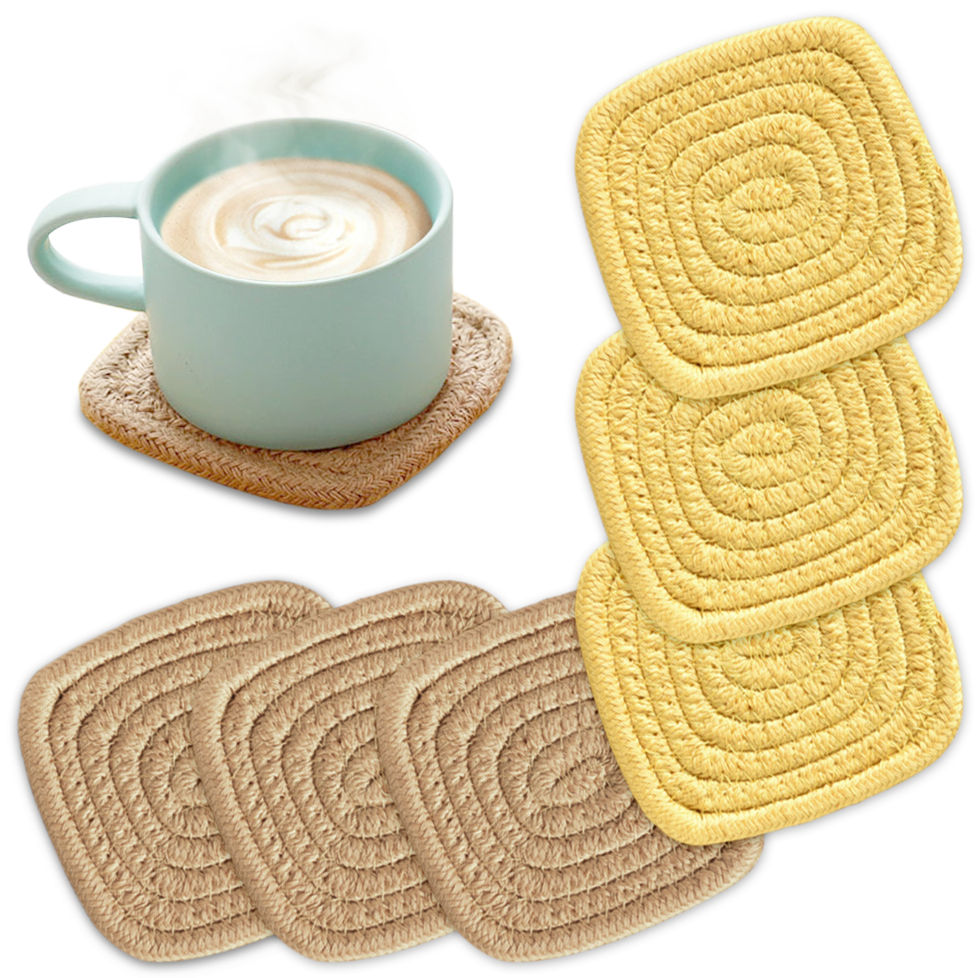 Kalevel Woven Coasters Cotton Braided Drink Coasters Cup Mat Pad ...