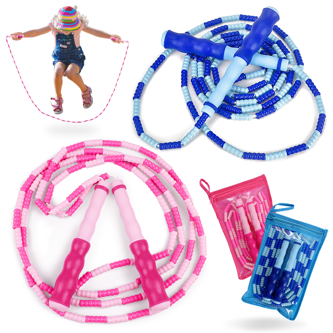 Kalevel 2 Pack Soft Beaded Jump Rope Adjustable Tangle-Free Segmented ...