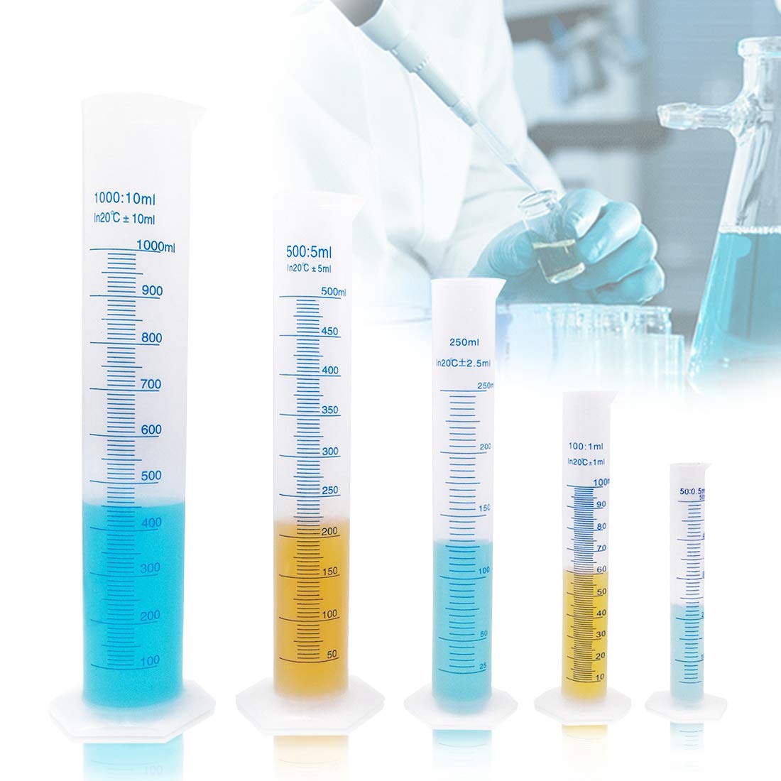 Kalevel 5pcs Measuring Cylinders Graduated Cylinder Set Clear Plastic ...