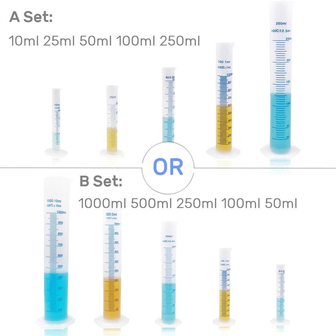 Kalevel 5pcs Measuring Cylinders Graduated Cylinder Set Clear Plastic ...