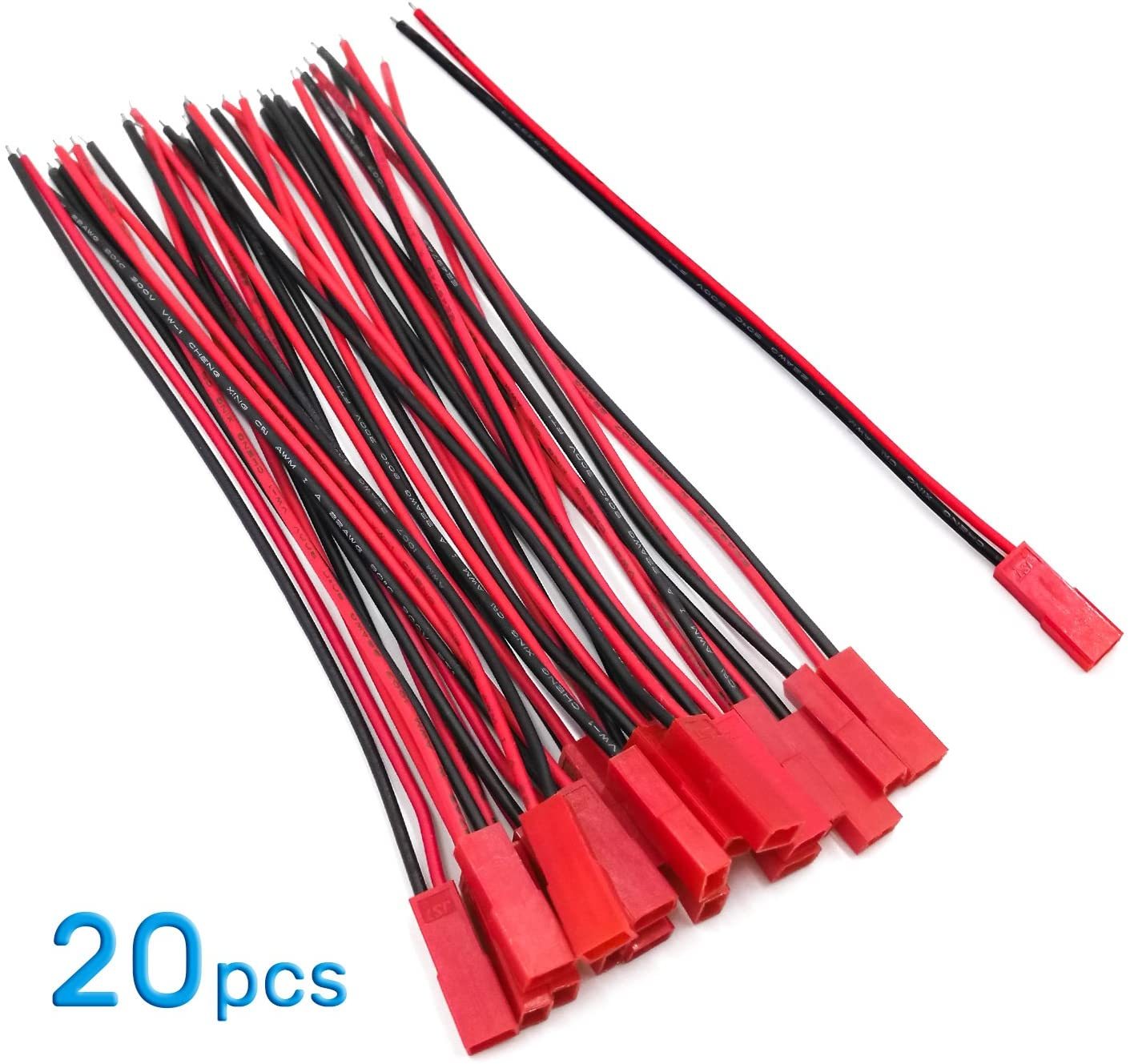 Kalevel 20pcs JST Connector 2 Pin JST Plug Male Adapter Cable Wire 22 ...