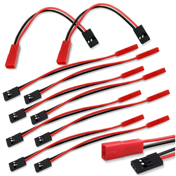 Kalevel 10pcs JST Female to Male Servo Connector Plug Adapter Cable 22 AWG Silicone Wire ...
