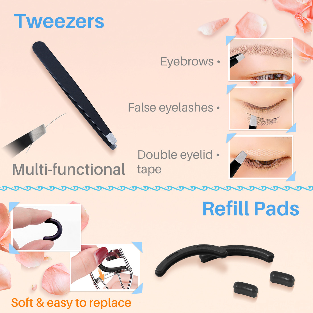 Kalevel Eyelash Curler 3 In 1 Mini Eyelash Curler Silicone Refill Pads